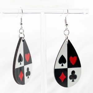 Spades, Hearts, Diamonds and Clubs Teardrop Wooden Earrings, Four Suits ...