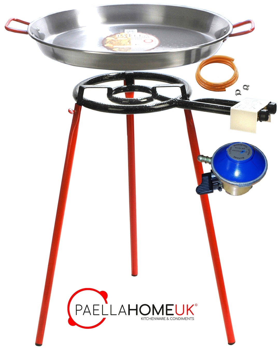 42cm/46cm/50cm Polished Paella Pan + 35cm 2 Ring Gas Burner & Butane ...