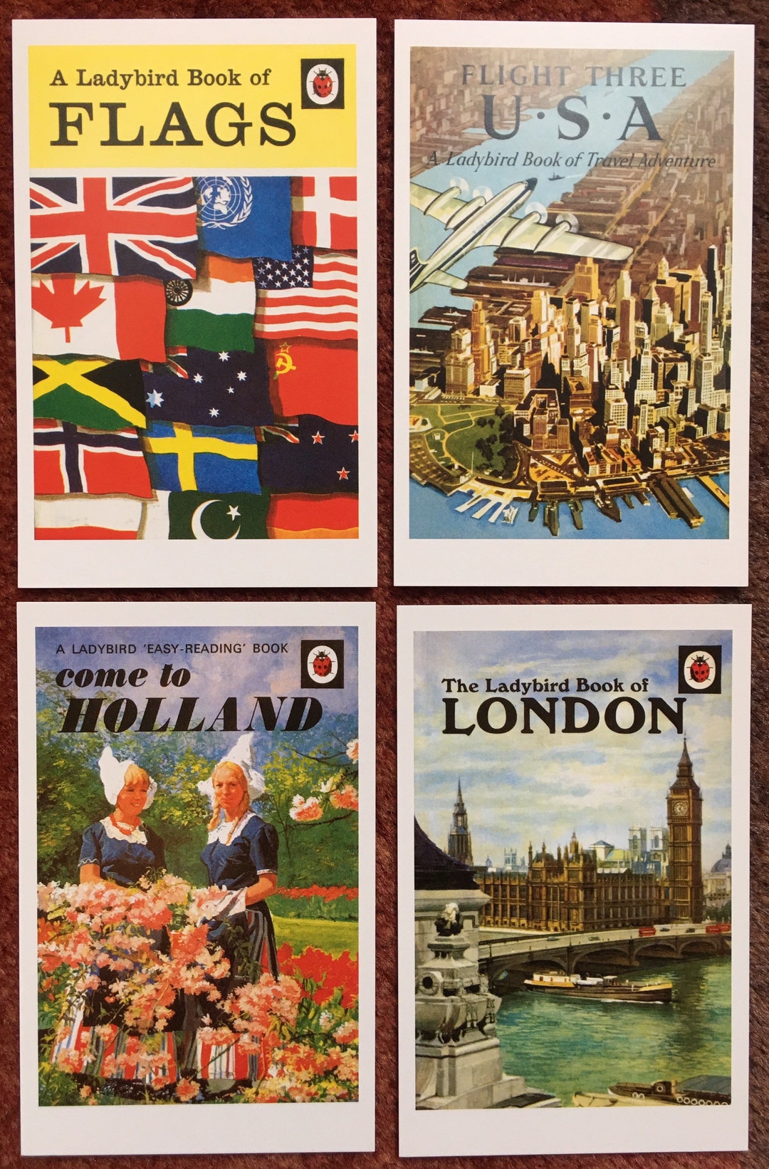 4 Ladybird Postcards. Classic Vintage Book Cover Designs. Around the ...