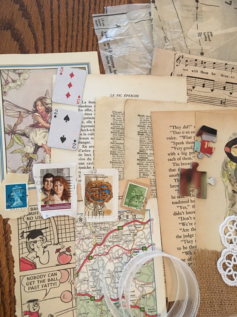 Huge 70 Piece Vintage Collage Pack. Ephemera, Fabric, Buttons, and Lots ...
