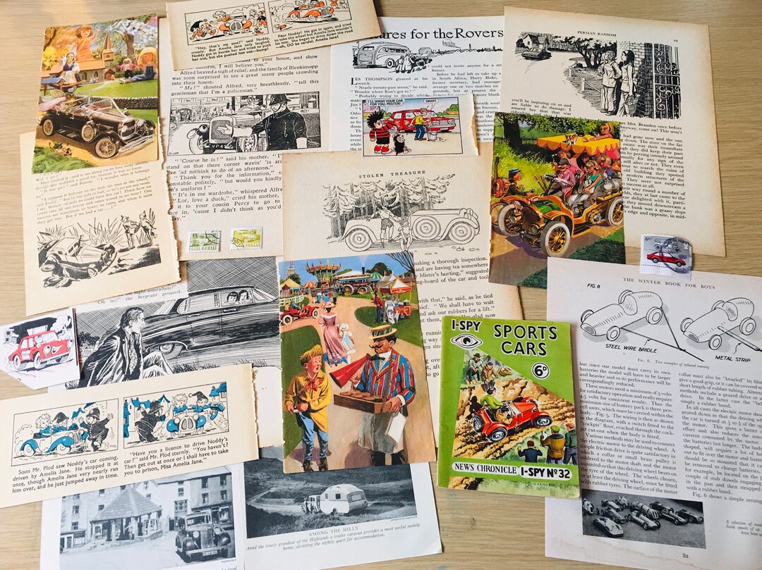 Cars Vintage Ephemera. Pack of Genuine Vintage Car Illustrations ...