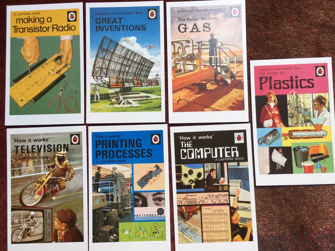 7 Inventions Ladybird Postcards. Vintage Book Cover Designs. - Etsy