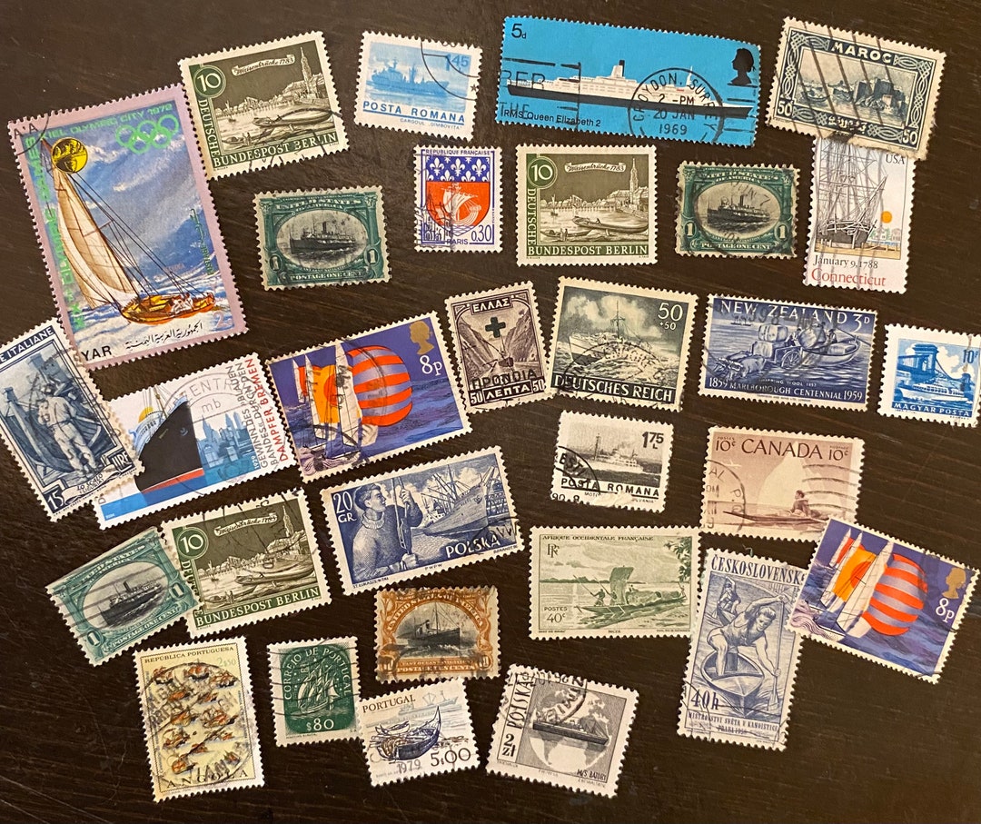 Boats, Ships, Yachts Vintage Postage Stamps. 10 International Vintage ...