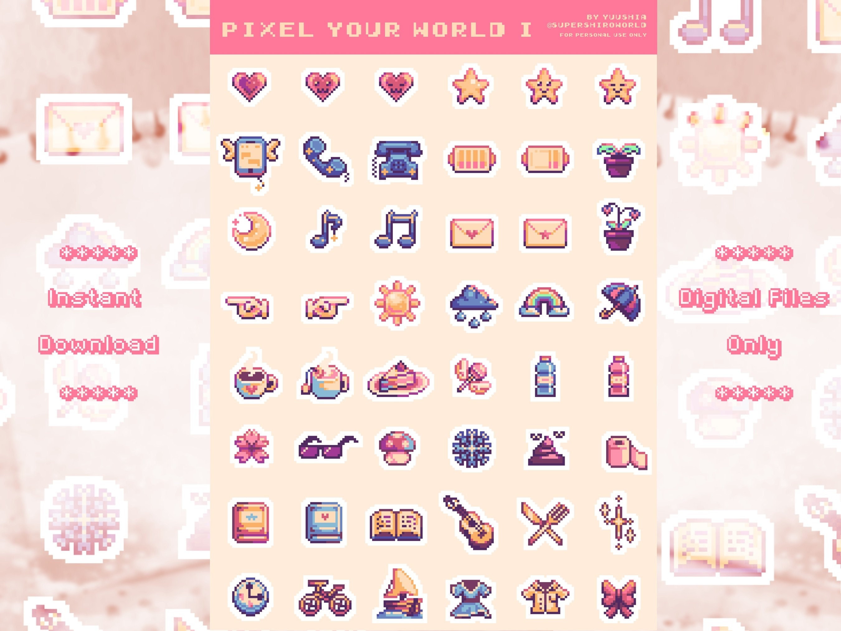 Pixel Your World I (pixel Art) - Printable Stickersheet 48 PNG / Print ...