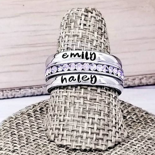 Stackable Name and Birthstone Rings Sterling Silver Mom Ring | Etsy
