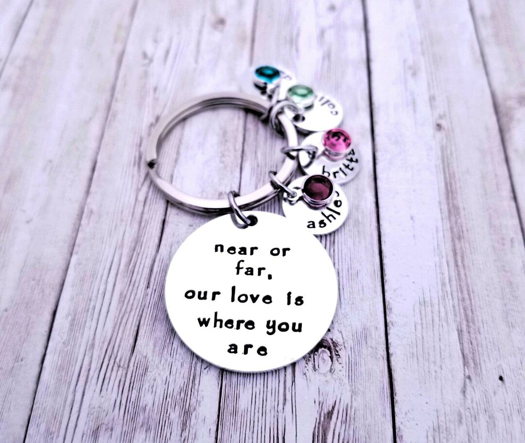 Personalized Long Distance Family Keychain: Stamped Aluminum - Etsy