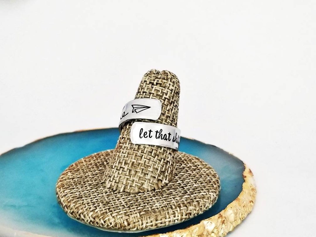 Personalized Stamped Ring: Paper Airplane, Custom Silver Wrap Ring - Etsy