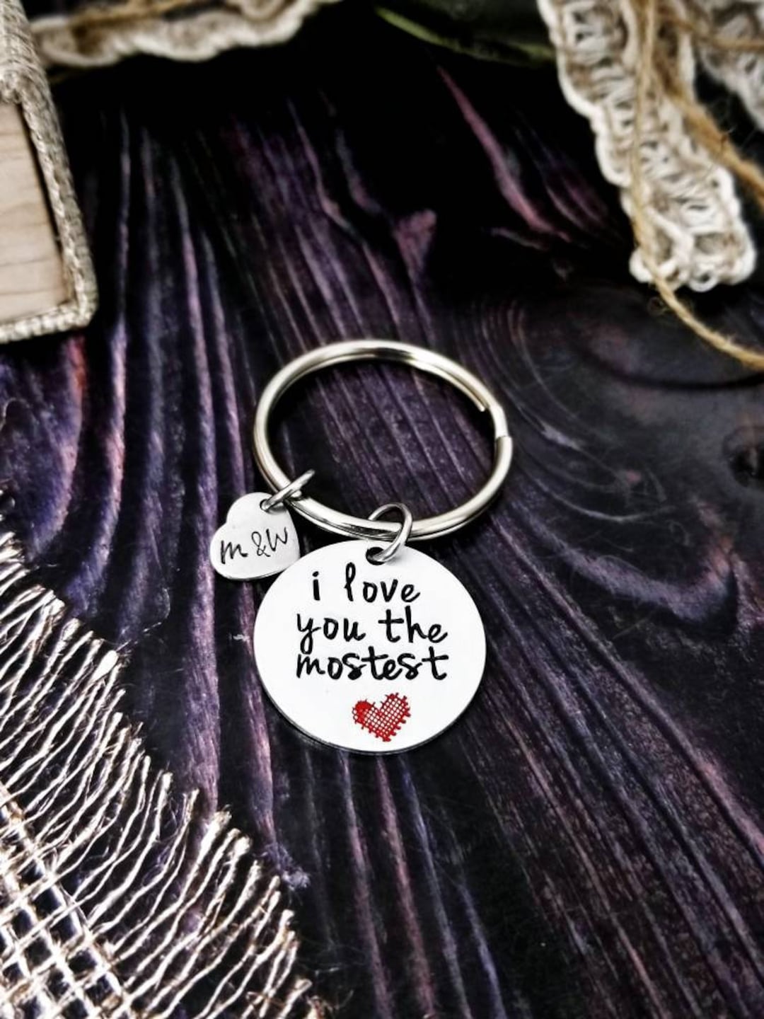 Handstamped Keychain: I Love You Mostest, Personalized Men's Gift - Etsy