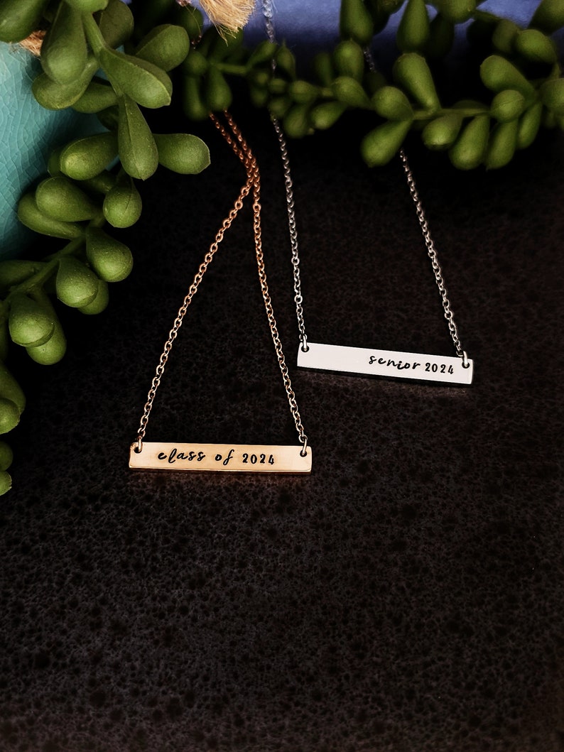 Personalized 2024 Graduation Bar Necklace: Stainless Steel, Rose Gold ...