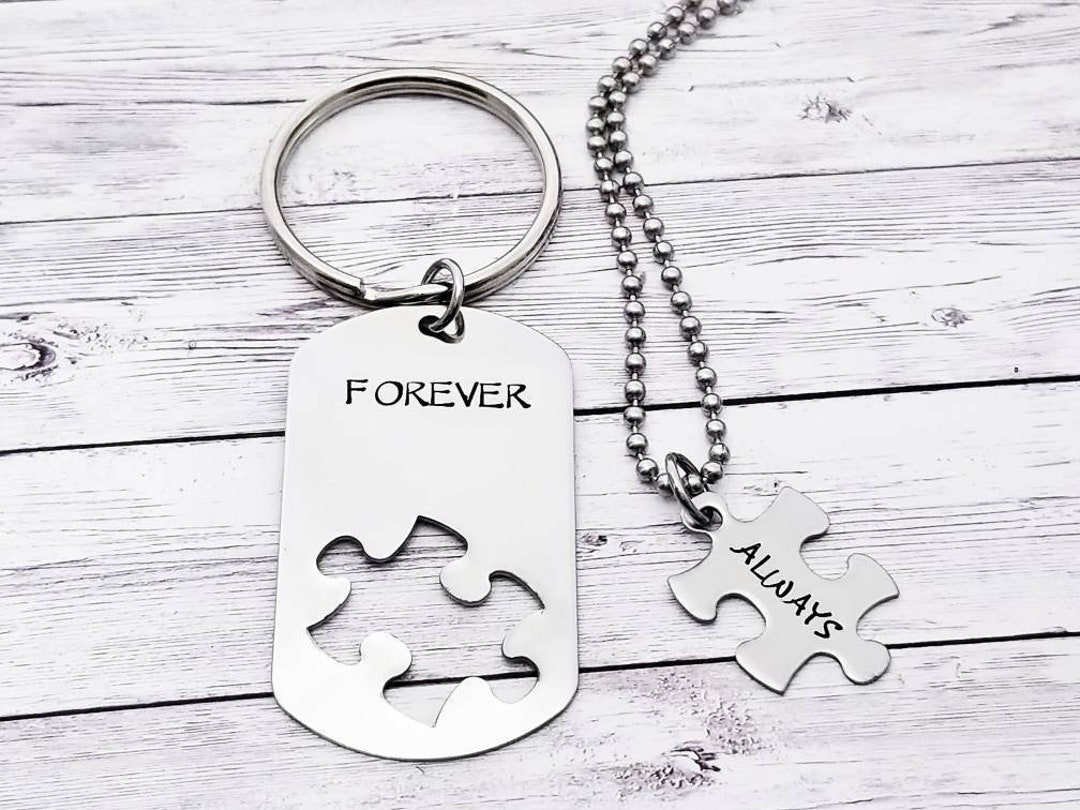 Forever & Always Stainless Steel Necklace Set: Puzzle Piece Dog Tag - Etsy