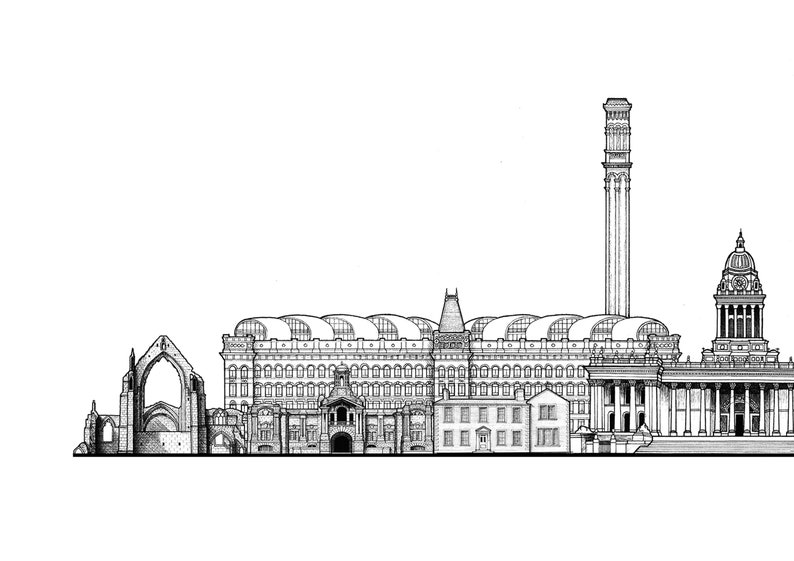 Yorkshire Skyline Drawing A2 Yorkshire Landmarks Drawing Detailed Hand ...
