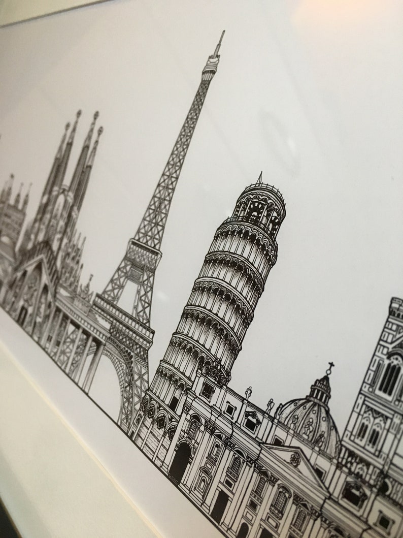 Europe Skyline Drawing A2 Europe Landmarks Drawing Europe Cityscape ...