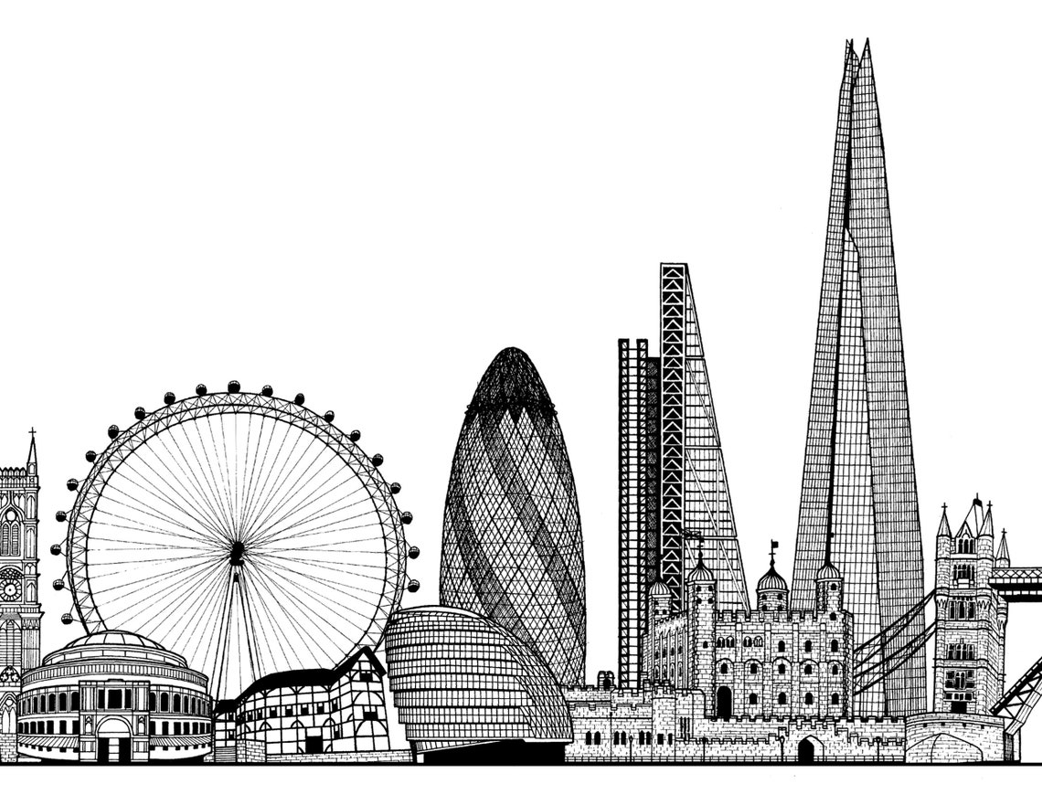 London Skyline Drawing A2 London Landmarks Drawing London - Etsy UK