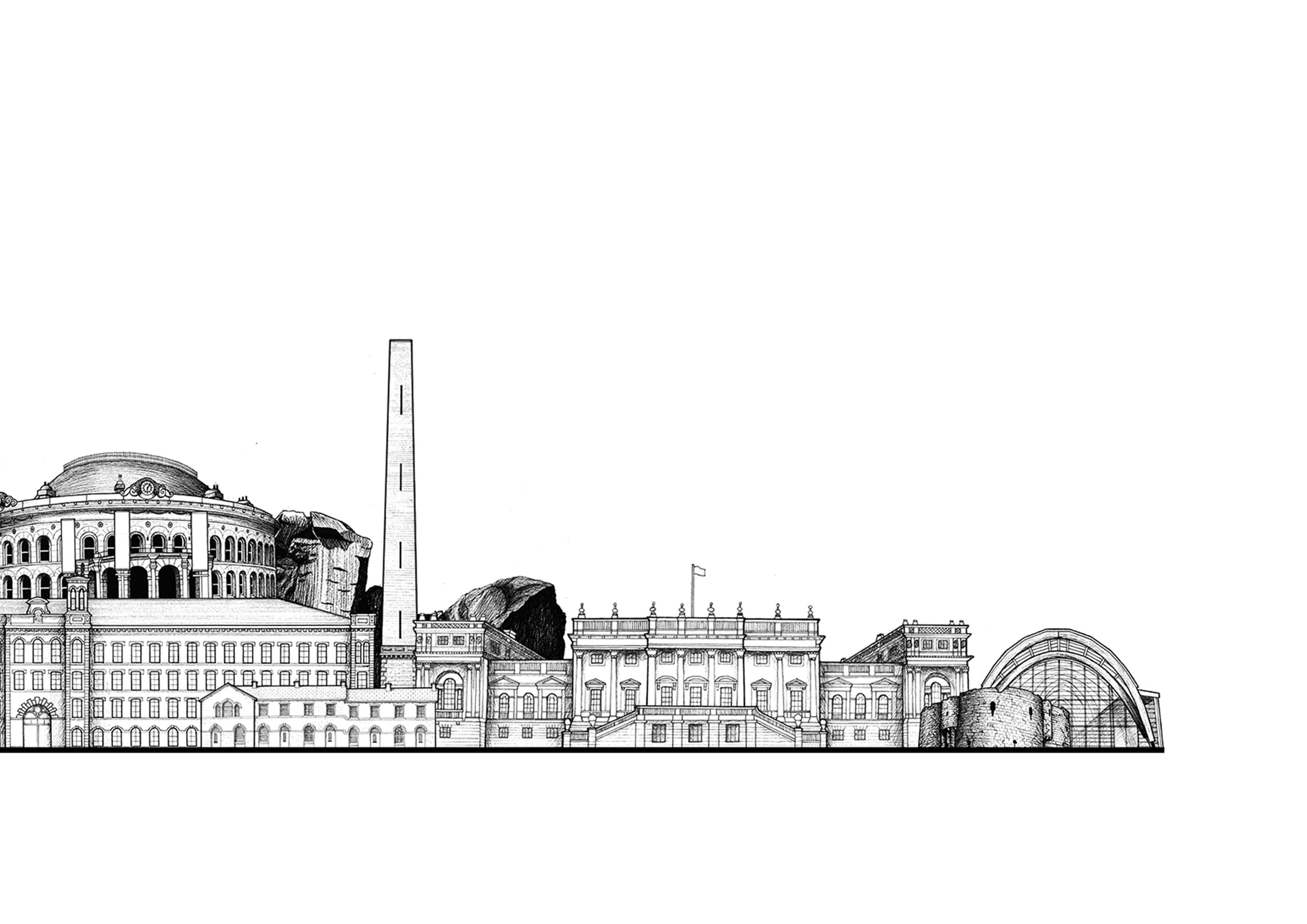 Yorkshire Skyline Drawing A2 Yorkshire Landmarks Drawing Detailed Hand ...