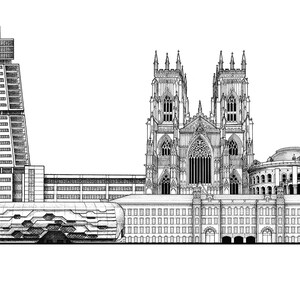 Yorkshire Skyline Drawing A2 Yorkshire Landmarks Drawing Detailed Hand ...