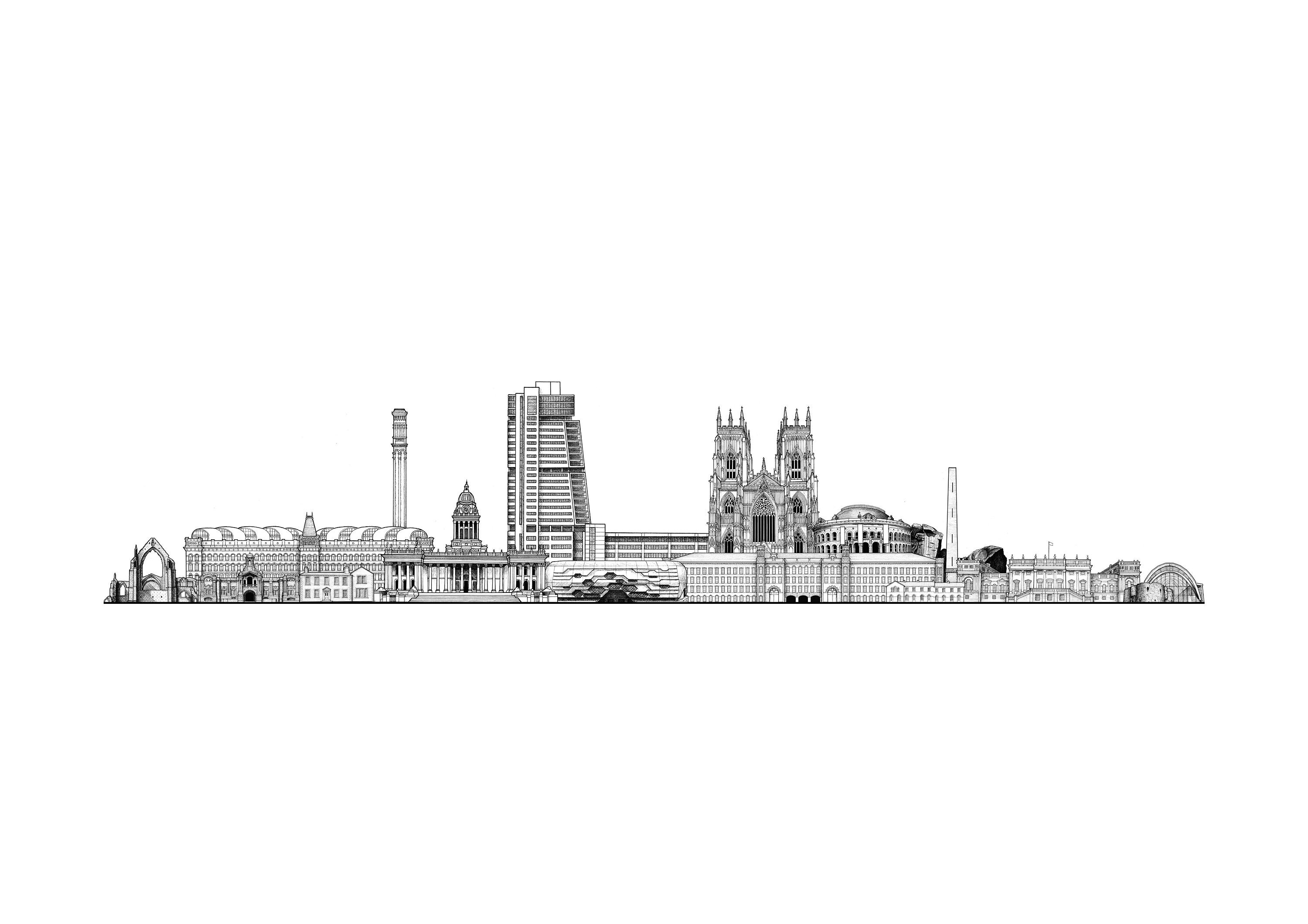 Yorkshire Skyline Drawing A2 Yorkshire Landmarks Drawing Detailed Hand ...