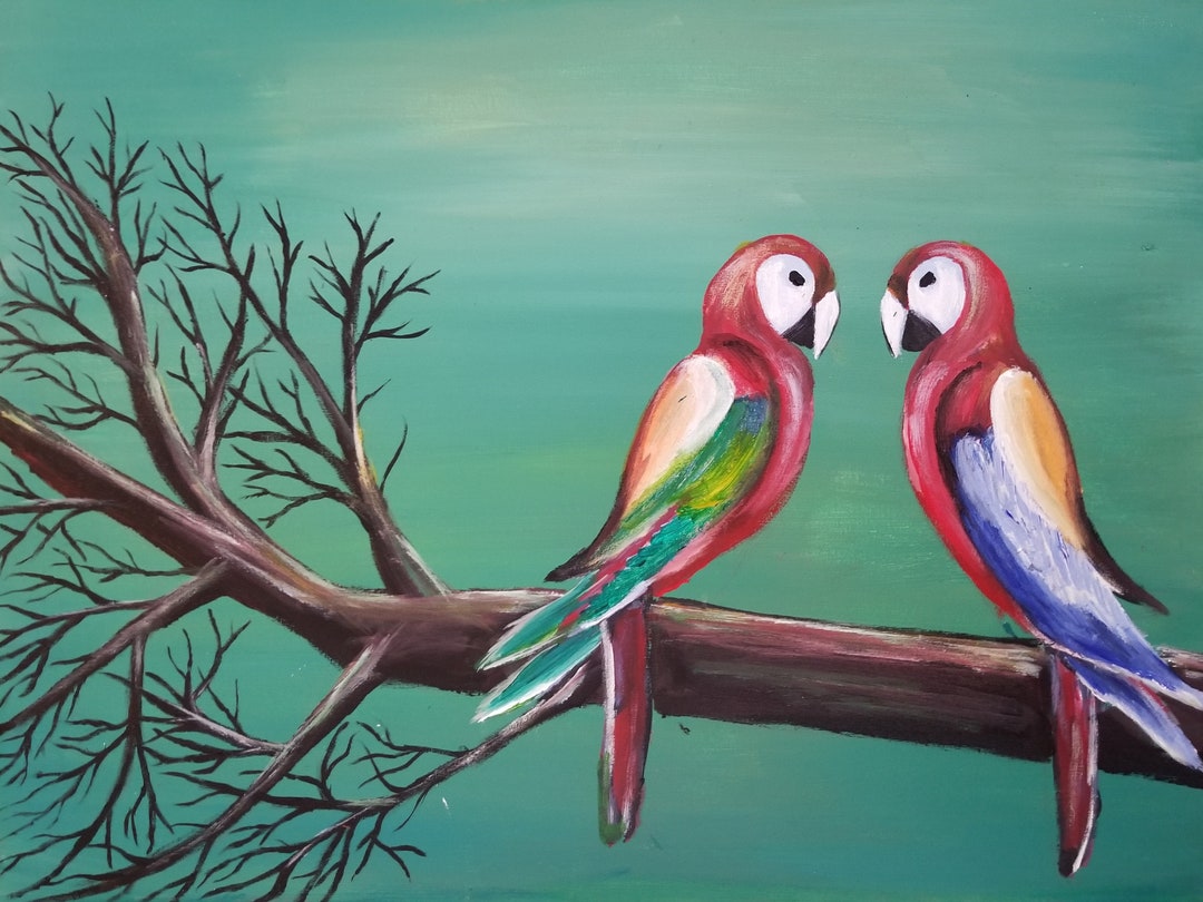 Pair of Beautiful Parrots and Sunset - Etsy