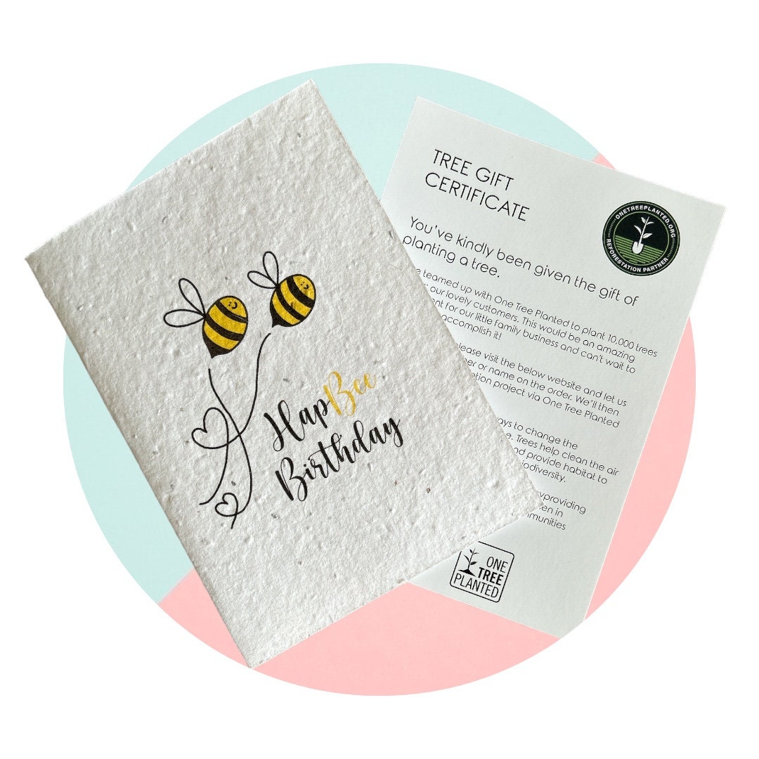 Plantable Seeded Birthday Card (hap Bee Birthday) Including Certificate ...