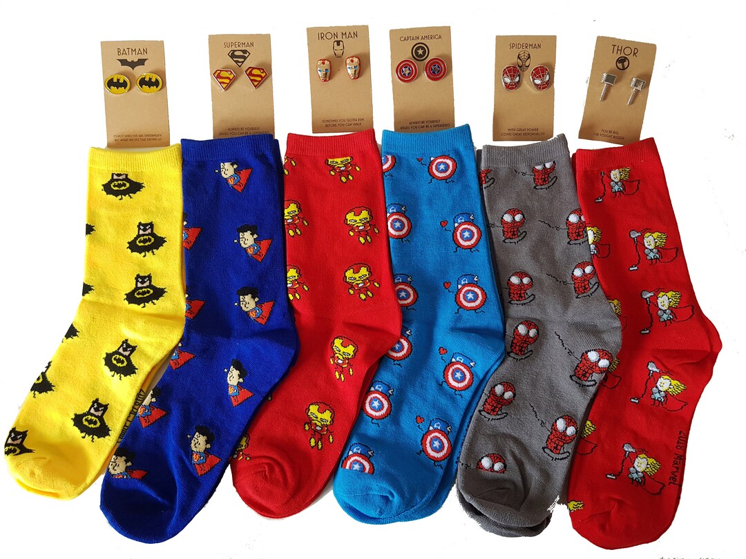 Sets of Superhero Marvel Socks Gift Box: Thor, Spiderman, Captain ...