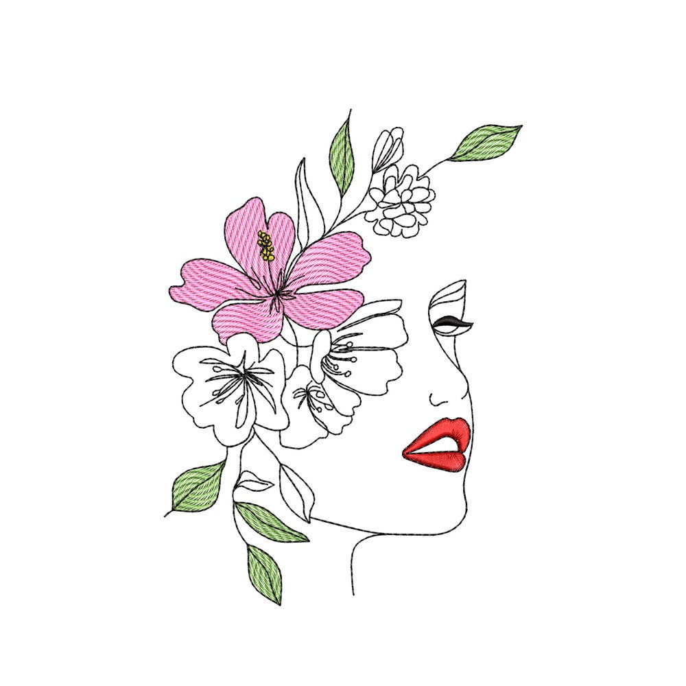 Face woman embroidery design | Etsy