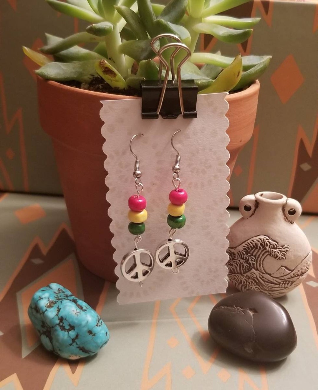 Peace Love and Unity. Rasta Colors Green, Red, Yellow. Dangle Earrings ...