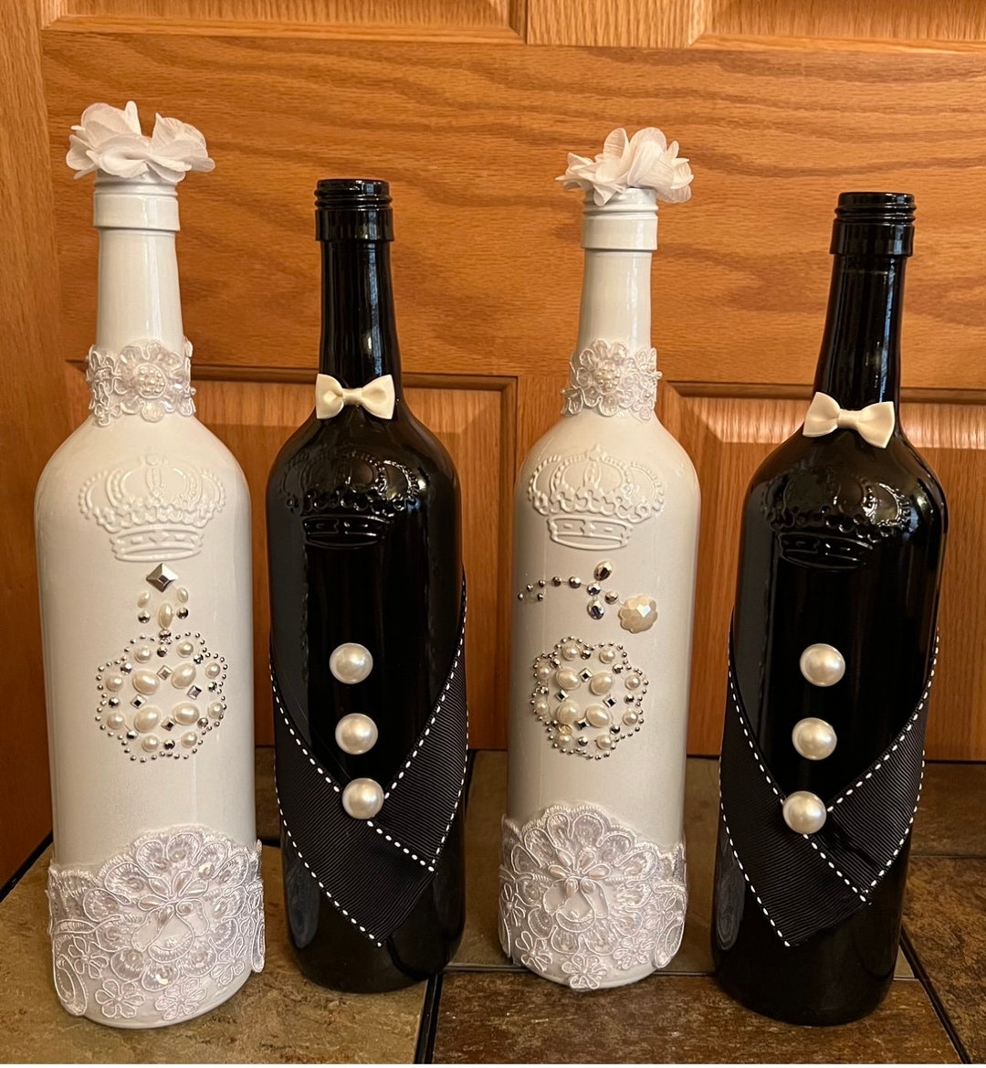 Bride and Groom Upcycle Wine Bottle Decor Etsy UK