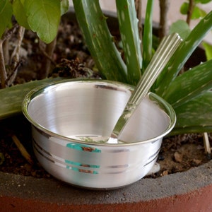 999 Pure Sterling Silver Small Baby Bowl and Spoon Set - Annaprasana ...