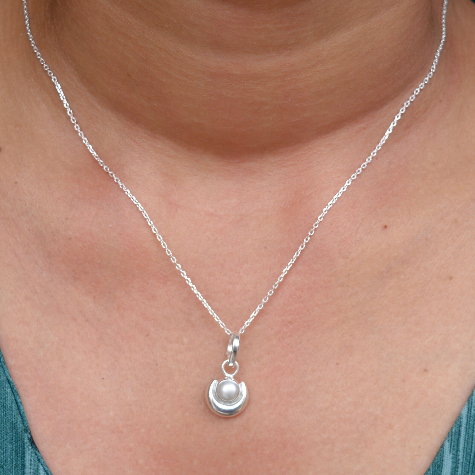 Women's Pearl Silver Pendant 23mm 925 Sterling Silver | Etsy