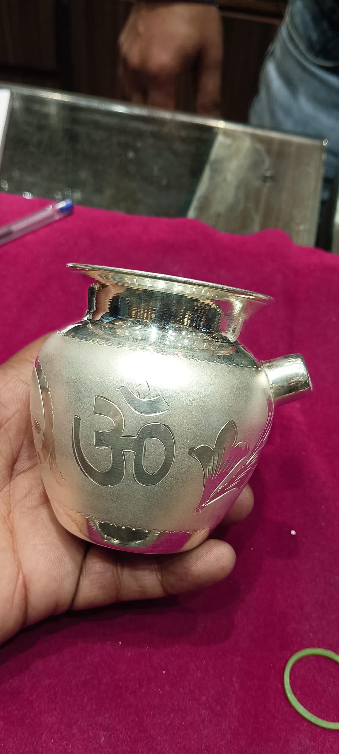 Kalash Pure Silver Om and Swastik Design Kalash, Pure Silver Kalash Pot ...