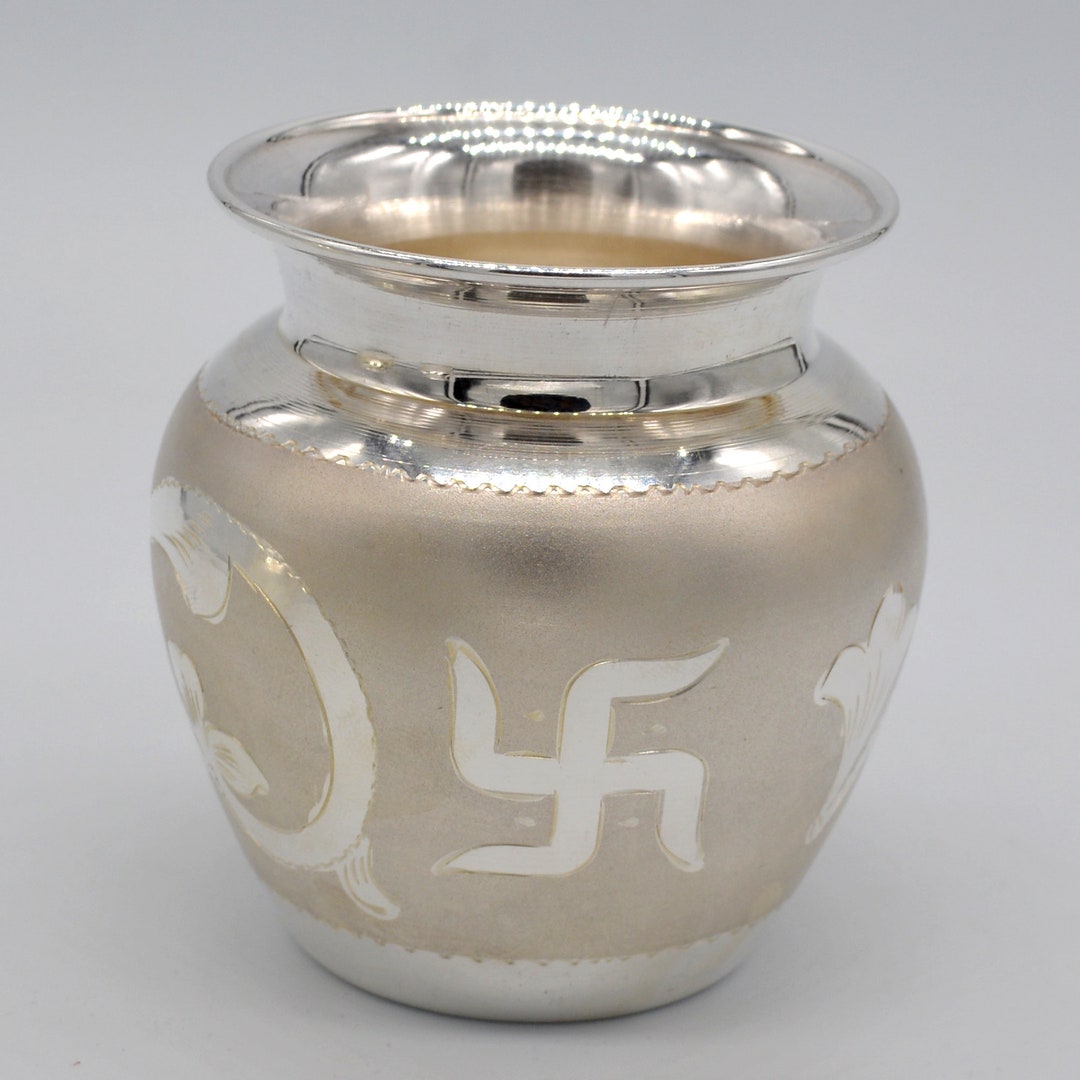 999 Pure Fine Silver Kalash With Swastik & Om | Hindu Puja Kalash ...