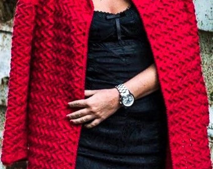 Chunky 100% Hand-knitted Red Jacket /cardigan Acrylic Wool - Etsy