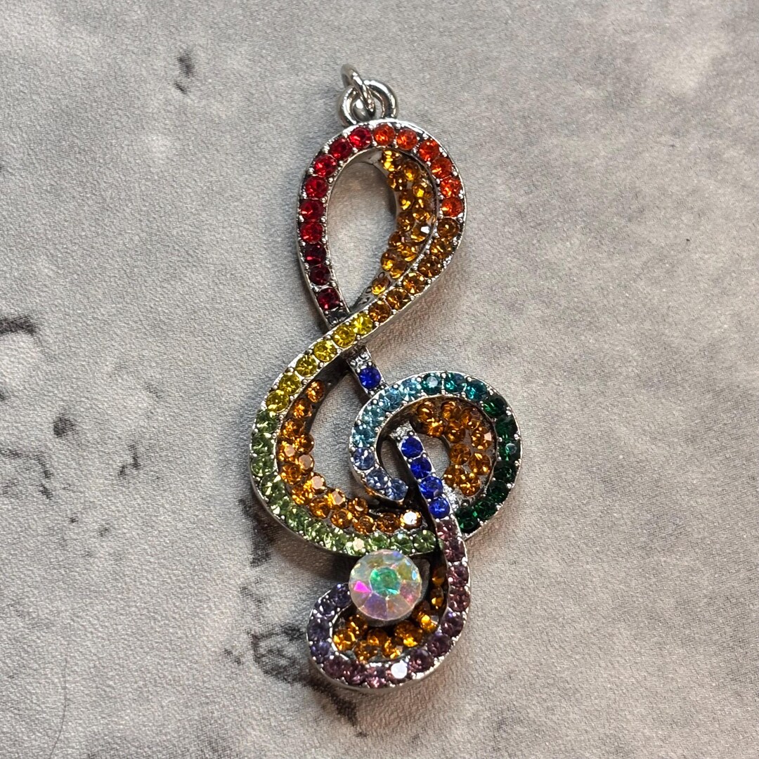 Rainbow Crystal Treble Clef Pendant | Music-inspired Statement Charm - Etsy