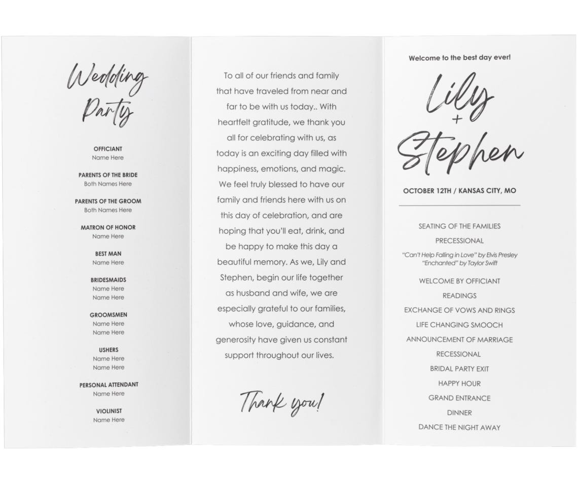 Editable Trifold Wedding Program Template With Seating Chart & Ceremony ...
