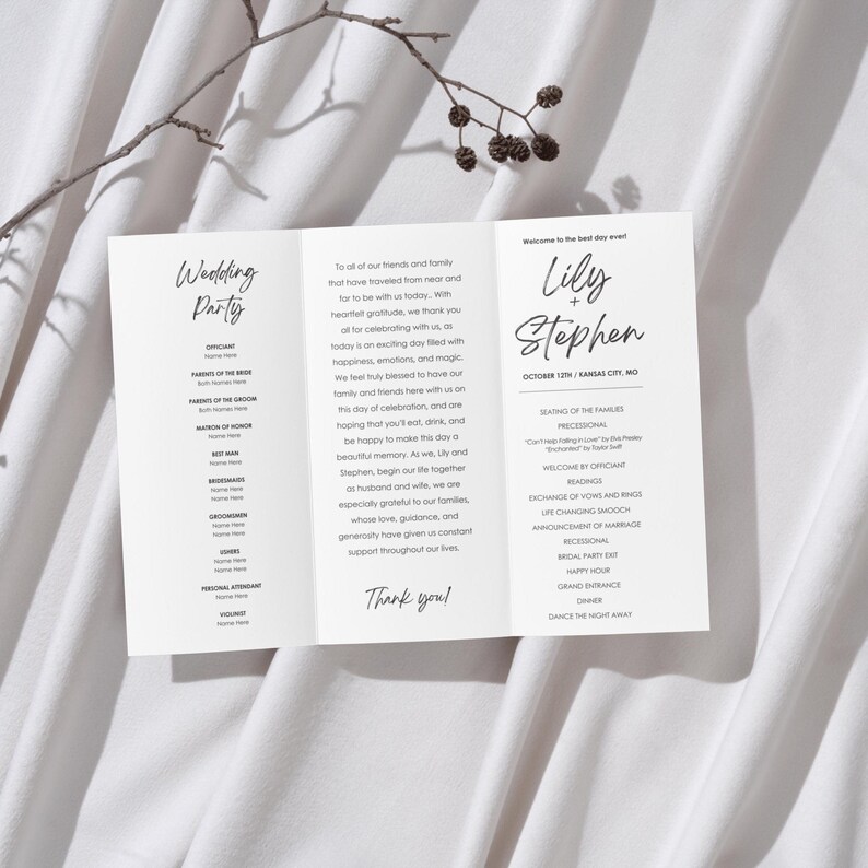 Editable Trifold Wedding Program Template With Seating Chart & Ceremony ...