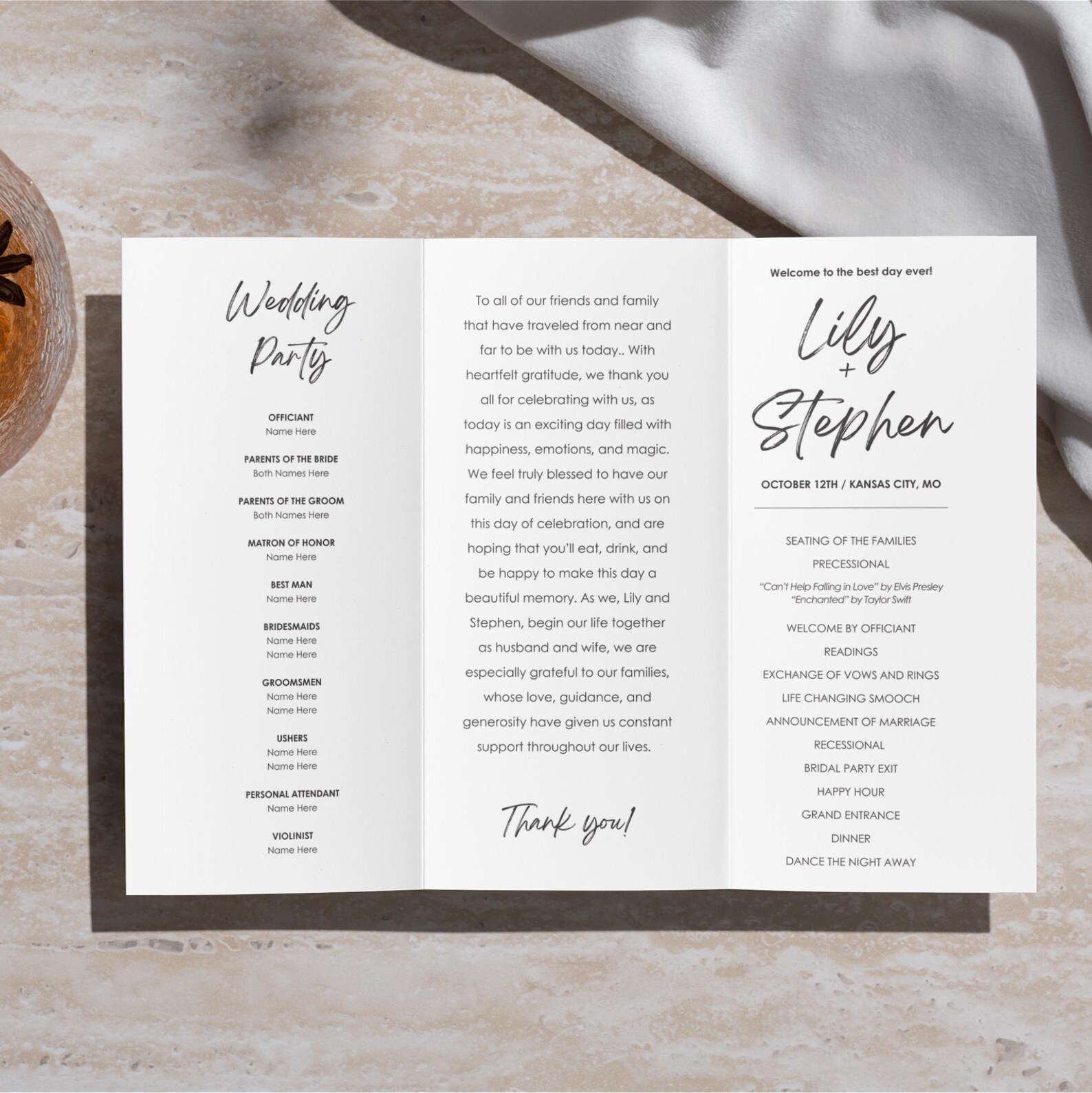 Editable Trifold Wedding Program Template With Seating Chart & Ceremony ...