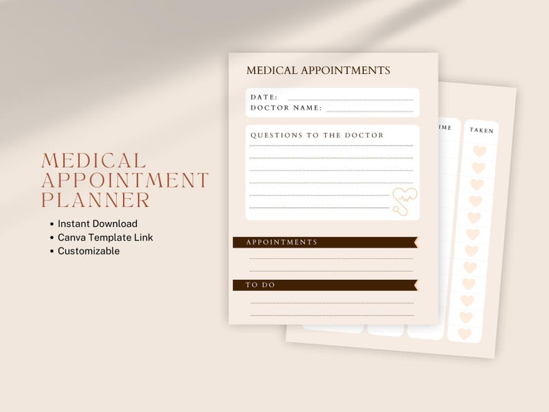 Medical Appointment Planner | Printable & Canva Template | Doctor Visit ...