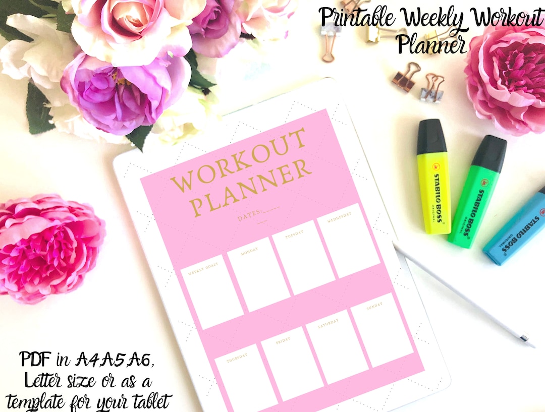 Printable Weekly Workout Planner Elegant Design as PDF in A4, A5, A6 ...
