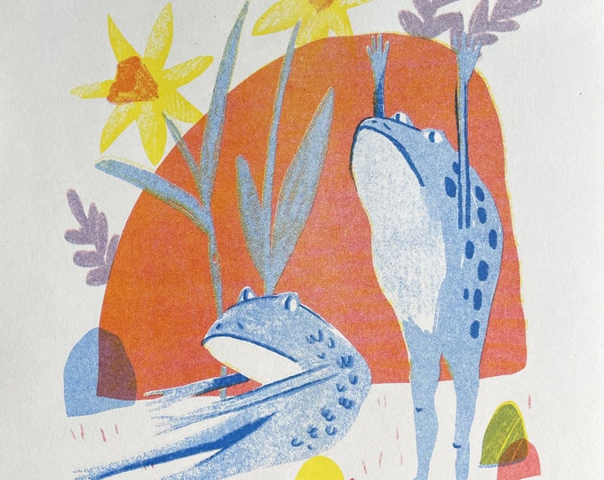 Frog Stretching Riso Print - Etsy