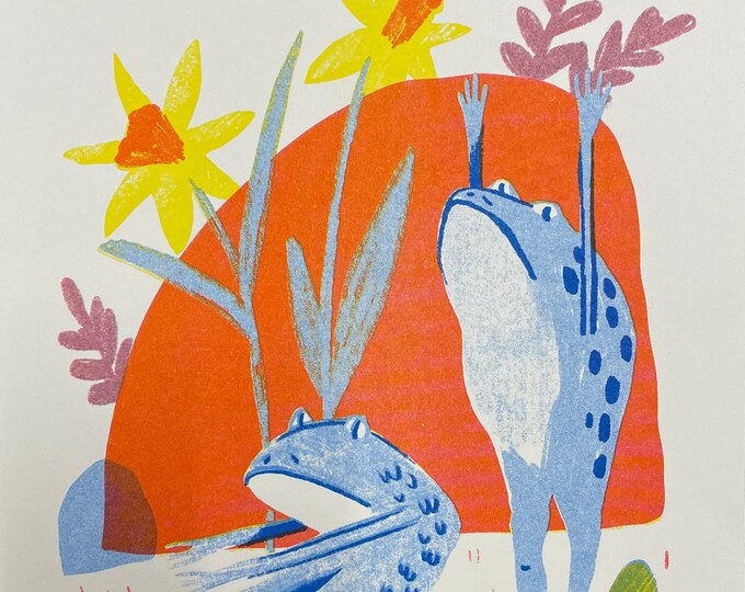 Frog Stretching Riso Print - Etsy