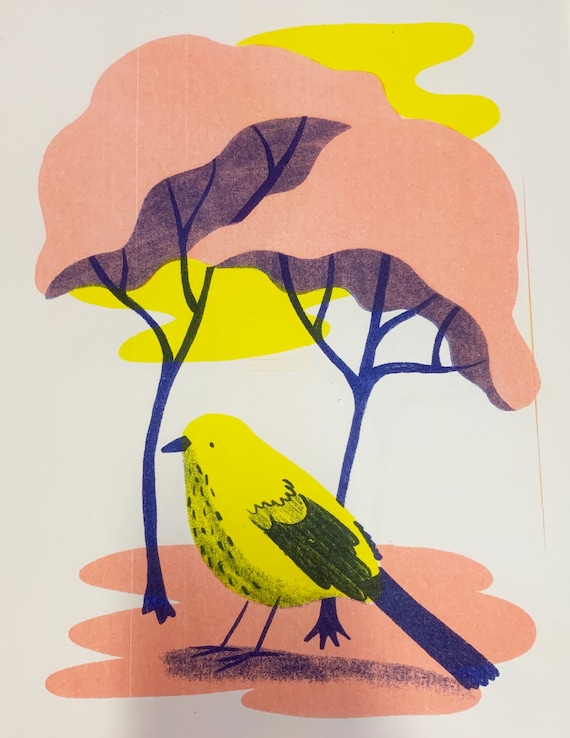 Goldfinch Riso Print | Etsy
