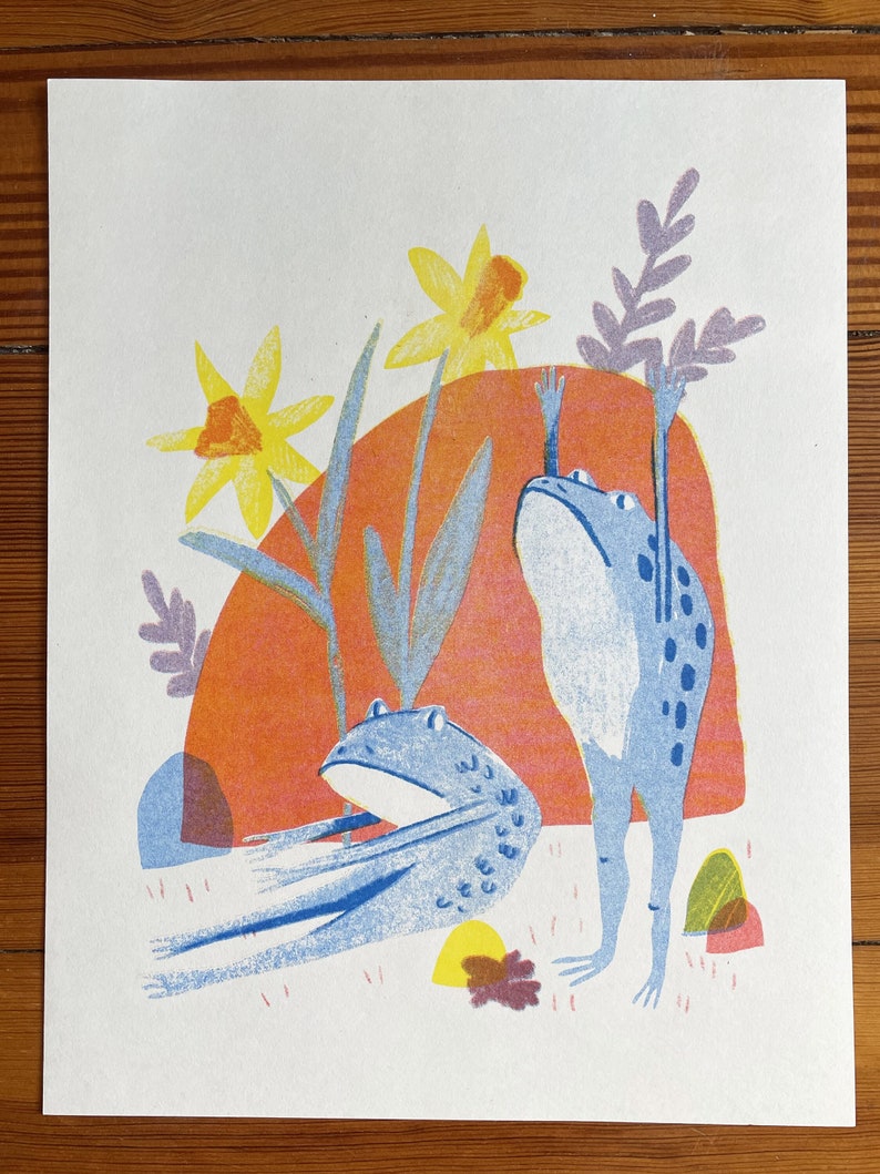 Frog Stretching Riso Print - Etsy