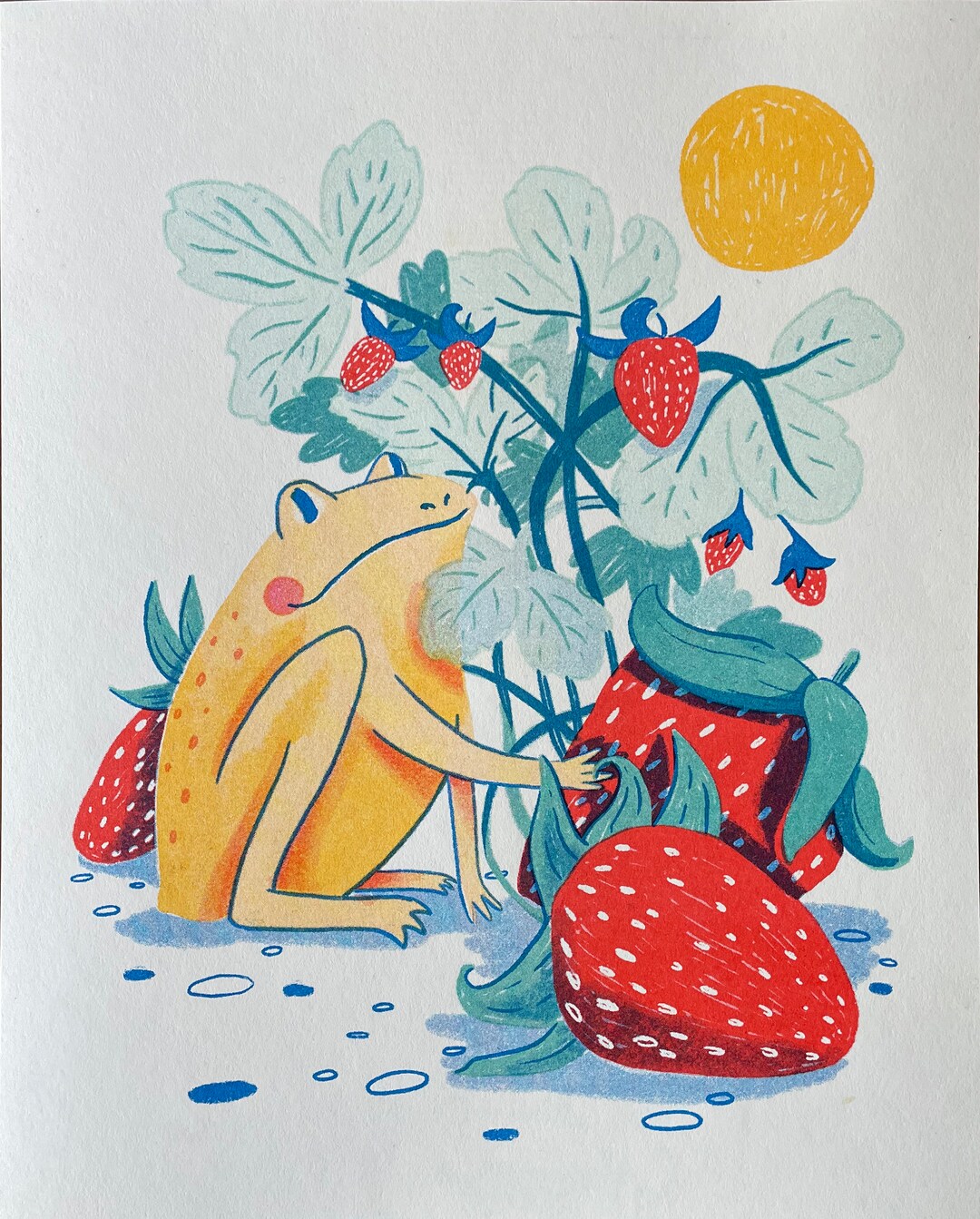 Strawberry Frog Riso Print - Etsy