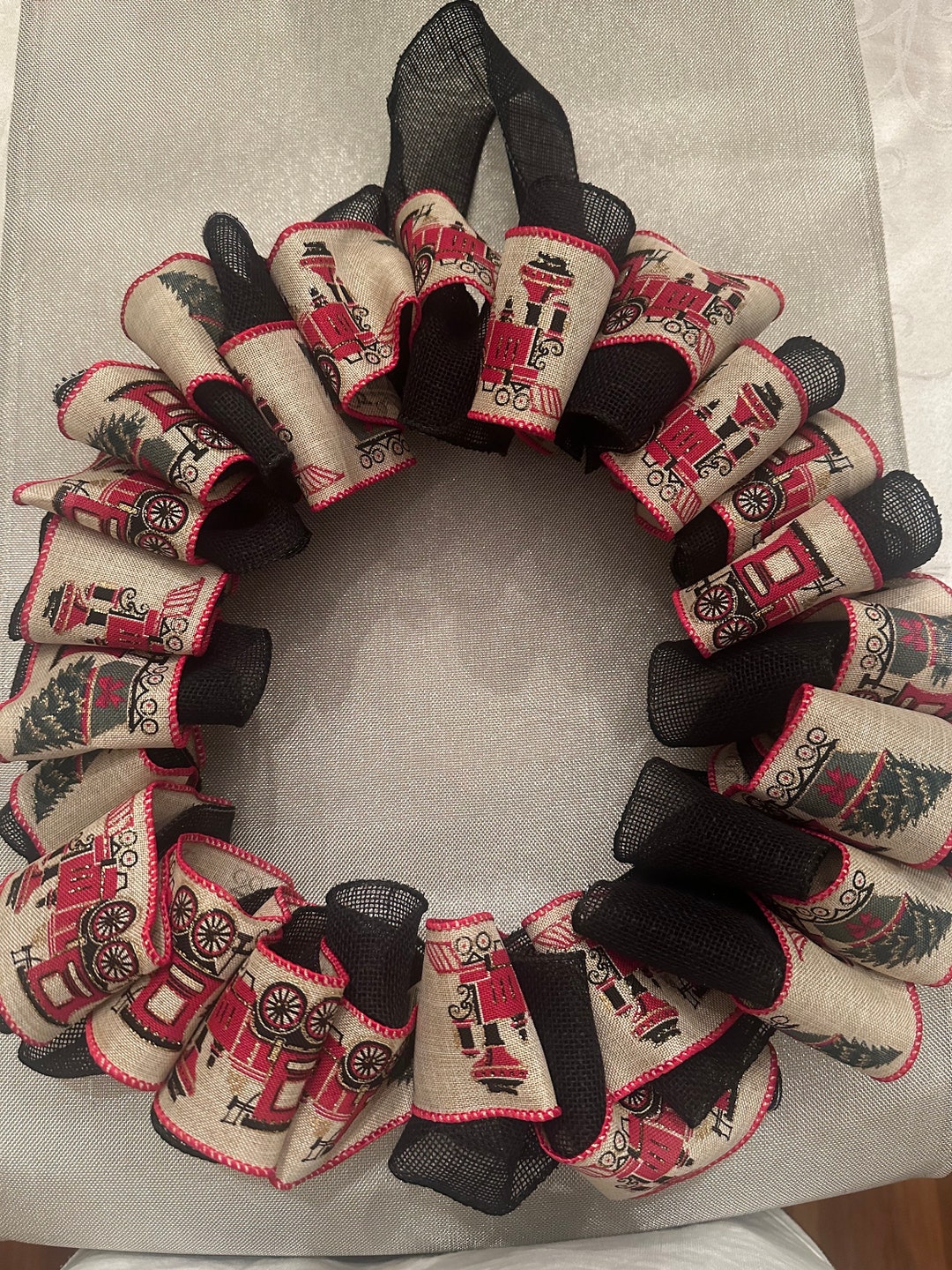 Christmas Train Ribbon Door Sign/wreath With Black Mesh Accent - Etsy