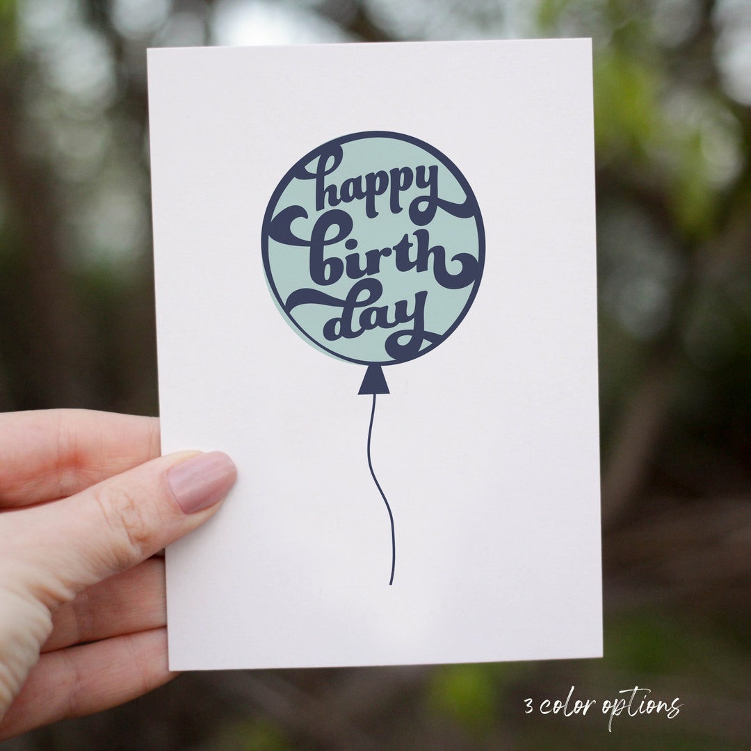 Simple Balloon Happy Birthday Card | 3 Color Options | Retro Balloon ...