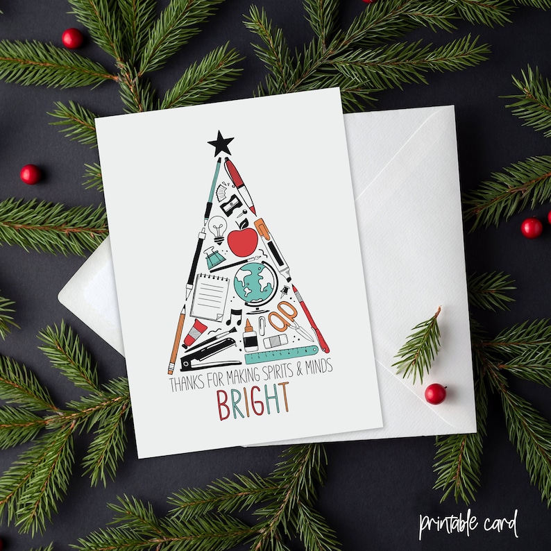 Teacher Make Spirits Bright Printable Christmas Card Teacher - Etsy