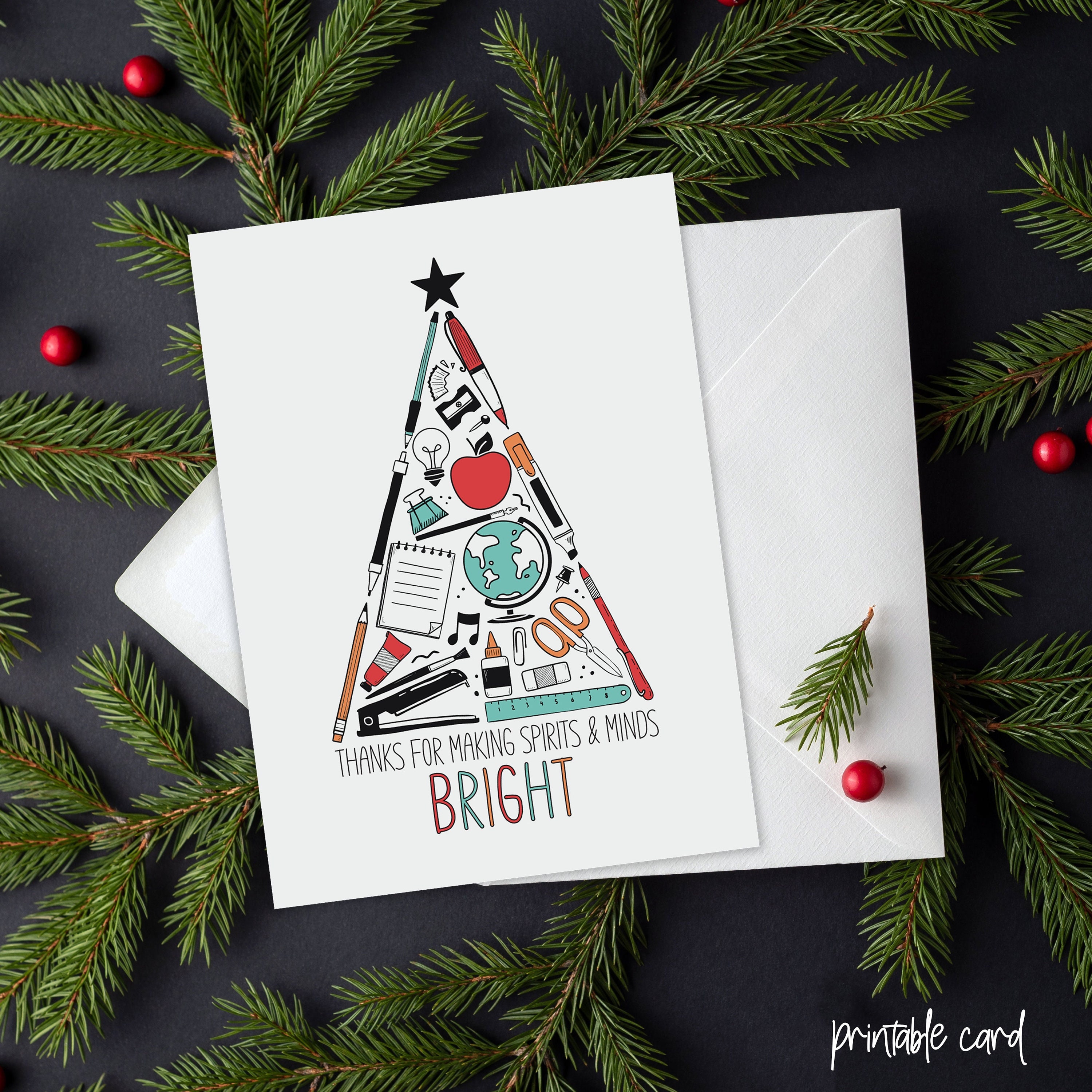 Teacher Make Spirits Bright Printable Christmas Card | Teacher ...