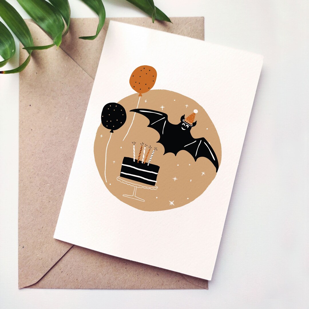 Cute Halloween Bat Birthday Card | Printable Birthday Card (digital ...