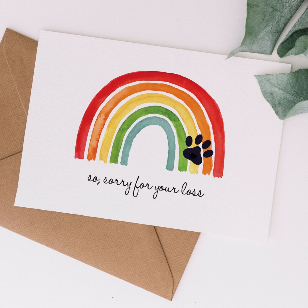 Rainbow Bridge Pet Sympathy Card | Paw Print Pet Loss Card ...
