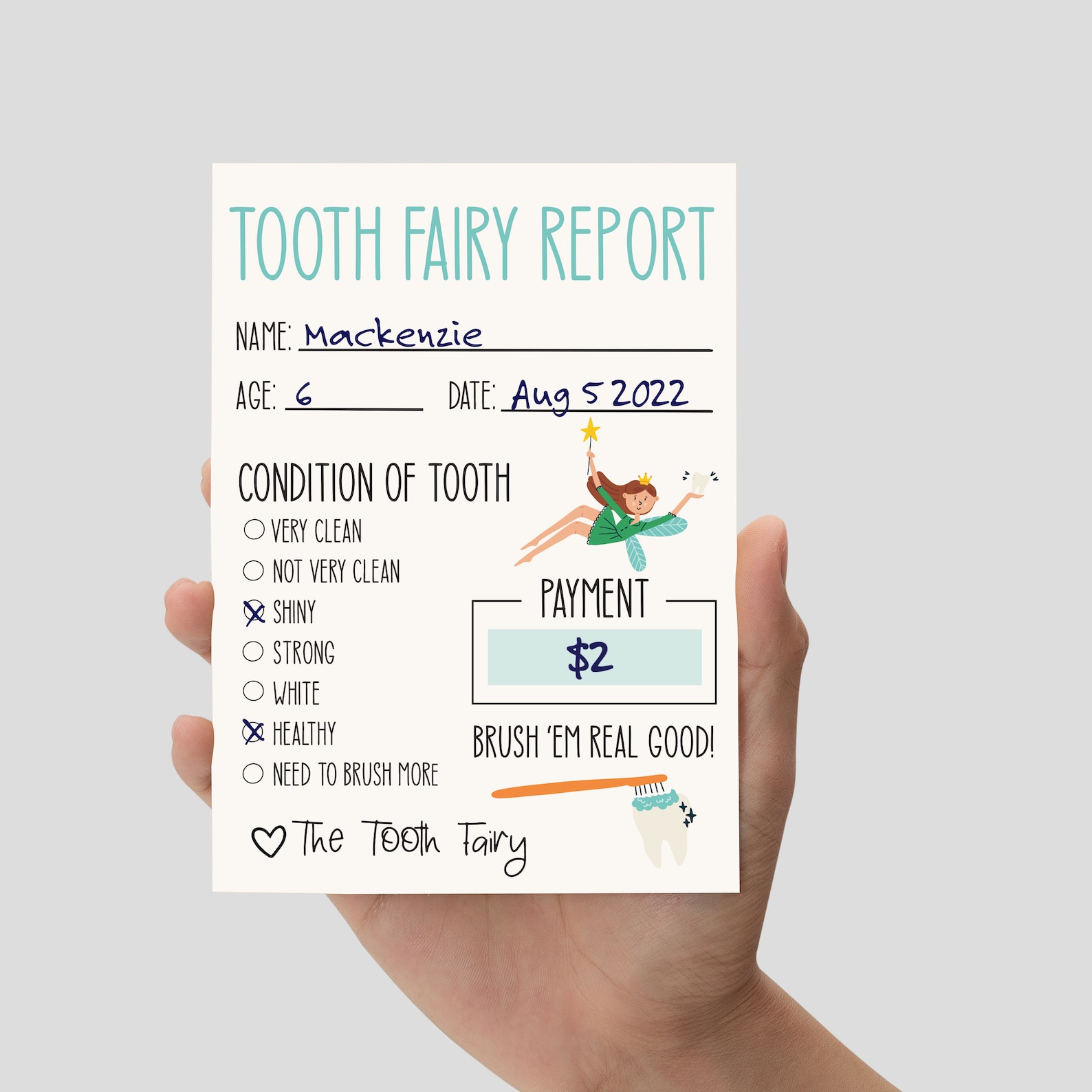 Tooth Fairy Tooth Report Printable Cute Tooth Fairy Card - Etsy
