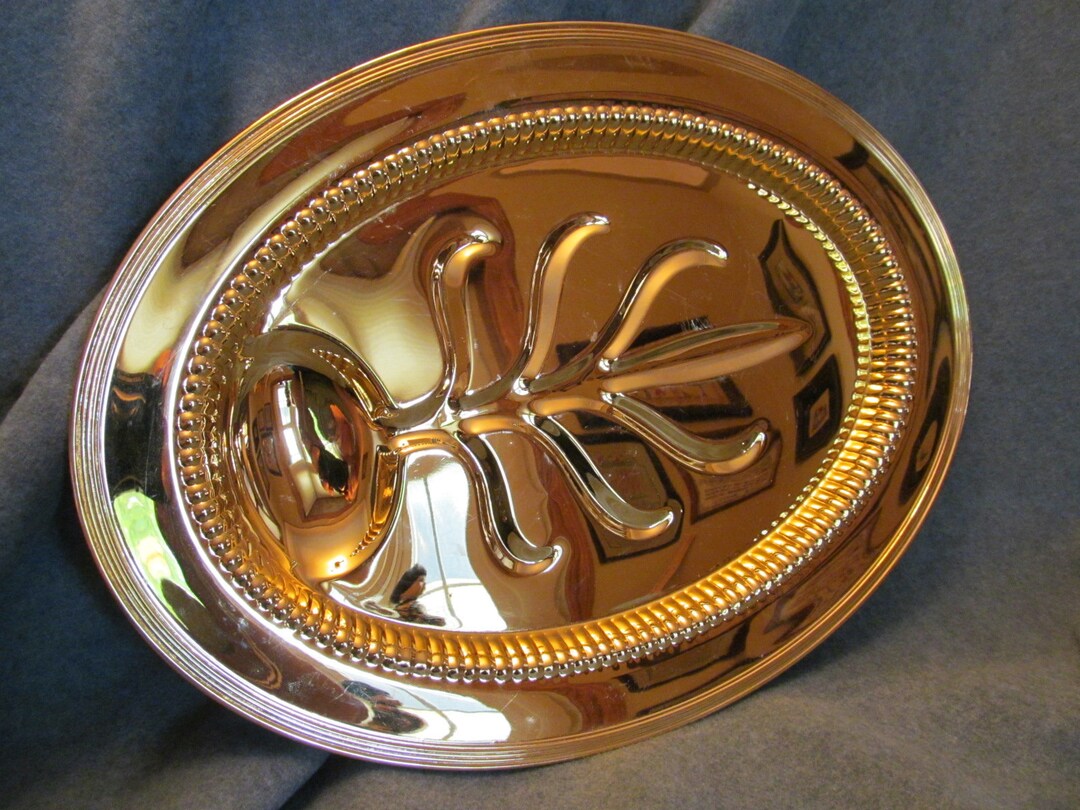 Electroplated 24 KT Gold Meat Platter, Four Legged Gold Meat Platter ...